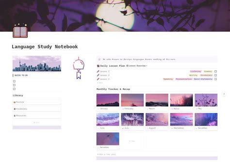 Language Study Dashboard FREE Notion Template
