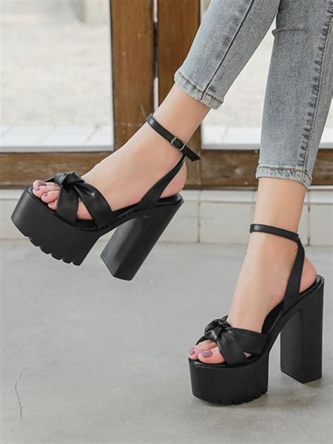 Sandalias de tacón para mujer Tacón grueso negro Punta cuadrada Tacones