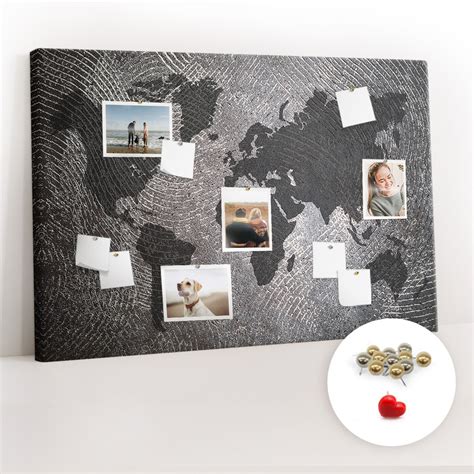 Organizer na ścianę XXL Tablica Korkowa 120x80 cm Mapa świata beton