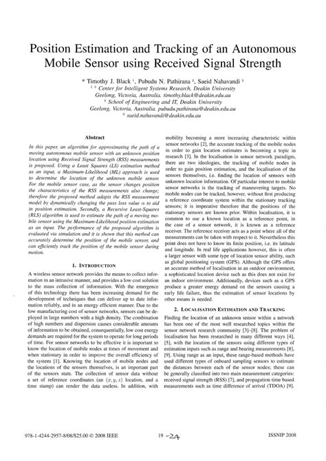 pdf position estimation and tracking of an autonomous mobile sensor using received signal strength