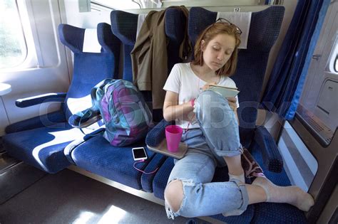 Teen Girl Rides A Train Stock Image Colourbox