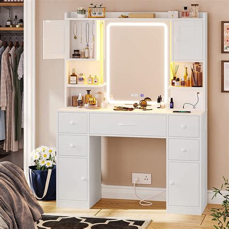 Tiptiper Large Vanity Desk With Mirror And Lights 5 Drawers Makeup