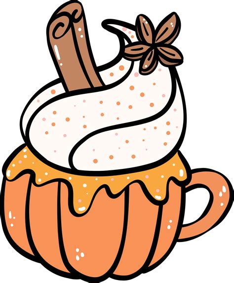 Cute Pumpkin Spice Coffee Drink Cartoon Doodle Outline Illustration