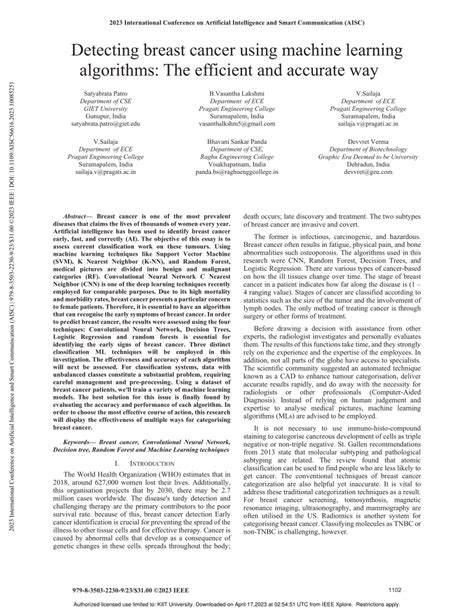 pdf detecting breast cancer using machine learning algorithms the efficient and accurate way