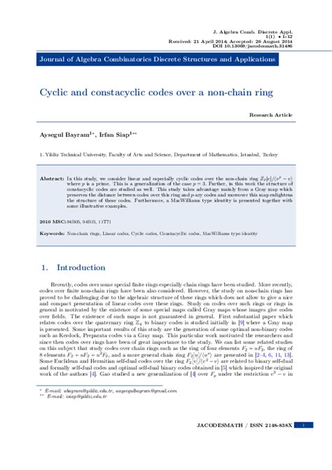pdf cyclic and constacyclic codes over a non chain ring journal of algebra combinatorics