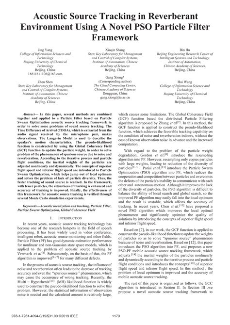 pdf acoustic source tracking in reverberant environment using a novel pso particle filter