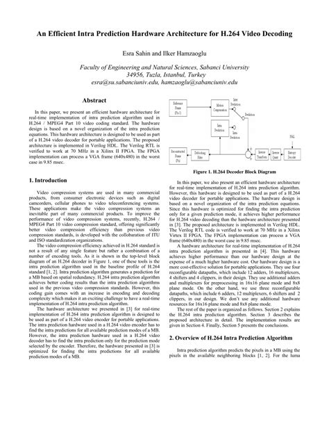 pdf an efficient intra prediction hardware architecture for h 264 video decoding