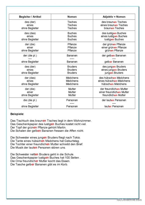 Deklination Der Adjektiv Deutsch Daf Arbeitsbl Tter Pdf Doc