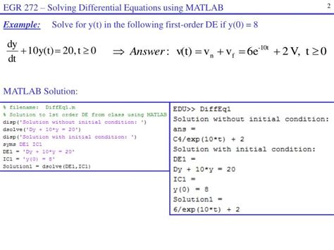 ppt solving differential equations using matlab notes on using dsolve eqn1 eqn2