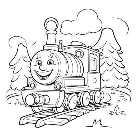 Ilustraci N De Dibujos Animados En Blanco Y Negro De Una Locomotora De