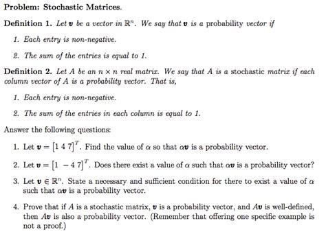 solved problem stochastic matrices definition 1 let v be