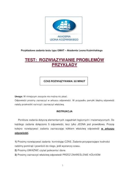 PDF TEST ROZWI ĄZYWANIE PROBLEMÓW PRZYKŁADY 1 Przykładowe zadania