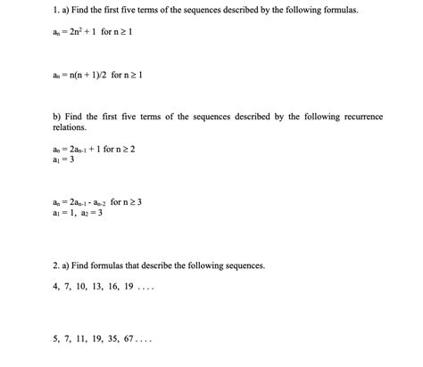 solved 1 a find the first five terms of the sequences