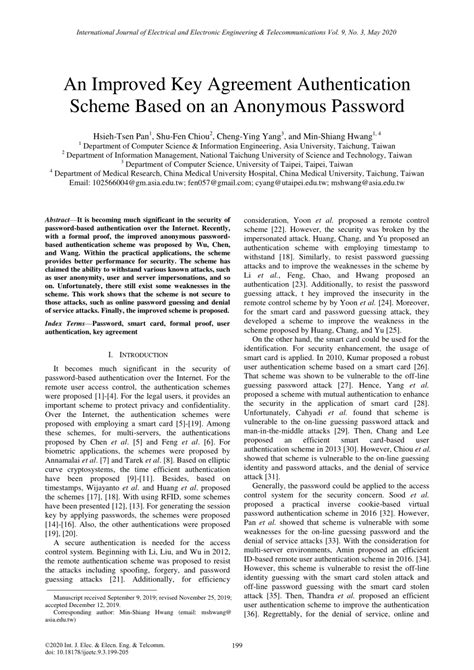 pdf an improved key agreement authentication scheme based on an anonymous password