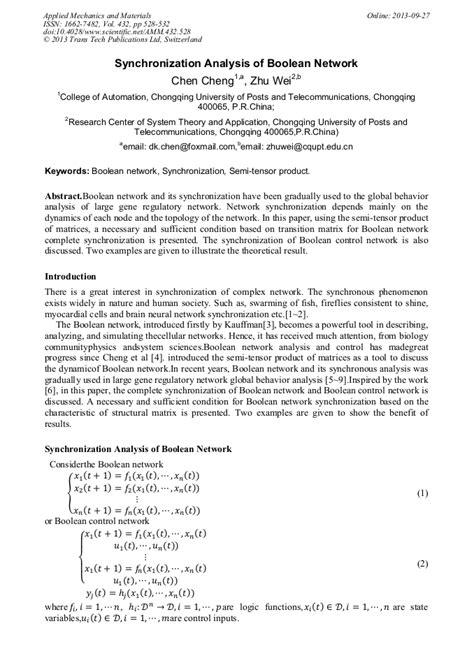 synchronization analysis of boolean network scientific