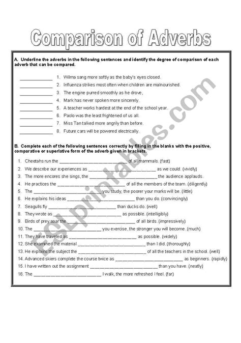 Comparison Of Adverbs ESL Worksheet By Docjean101