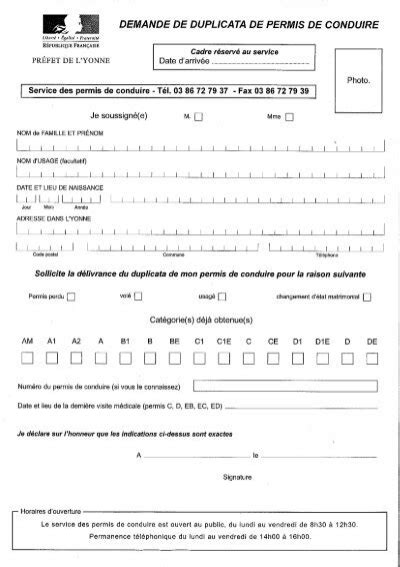 DEMANDE DE DUPLICATA DE PERMIS DE CONDUIRE
