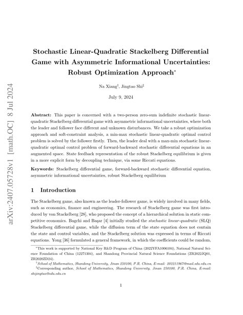 pdf stochastic linear quadratic stackelberg differential game with asymmetric informational