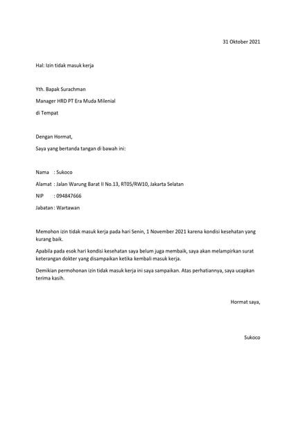 7 Contoh Surat Izin Sakit Yang Baik Dan Benar Sekolah Kerja Dll