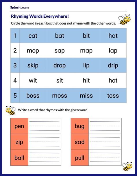 Rhyming Words Everywhere ELA Worksheets SplashLearn