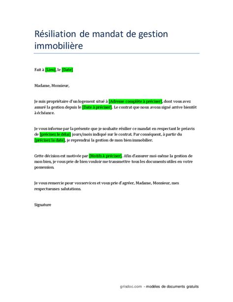 R Siliation De Mandat De Gestion Immobili Re Doc Pdf Page Sur