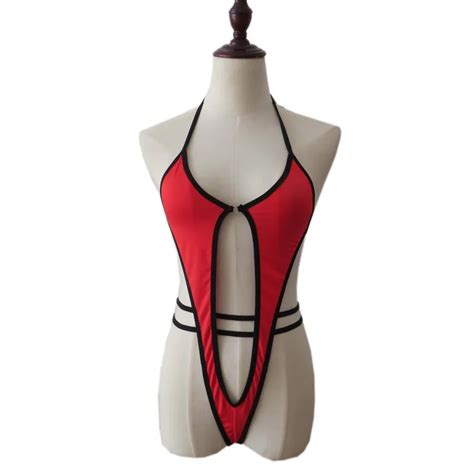 Bikini Sexy Solid Color Cutout String Double Waist Rope Girl Beach Swimwear Women One Piece
