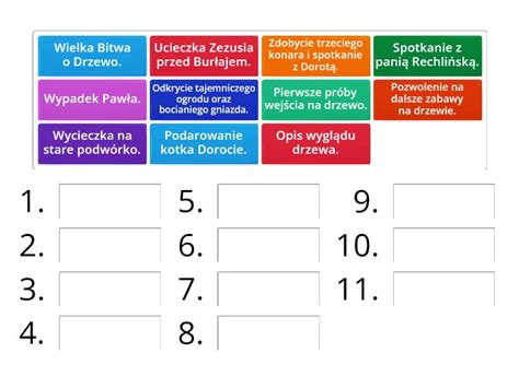 Plan wydarzeń Drzewo do samego nieba Ustaw w kolejności