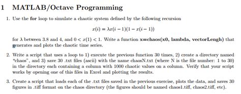1 matlab octave programming 1 use the for loop to