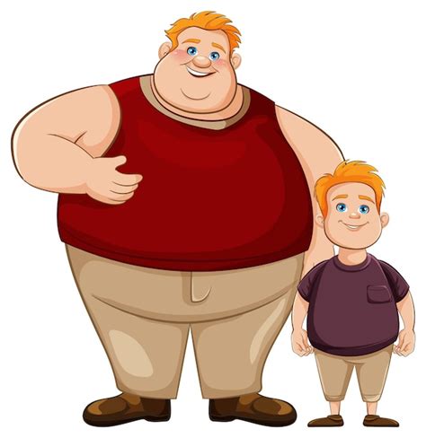 Dibujos Animados De Padre E Hijo Regordetes Vector Premium