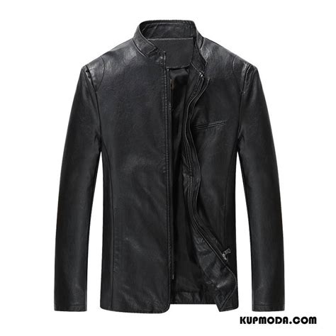 Skórzana Kurtka Męskie Slim Fit Klapa Skóra Motocyklem Krótki Płaszcz