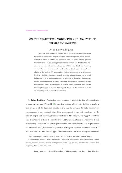 pdf statistical modeling and analysis of repairable systems
