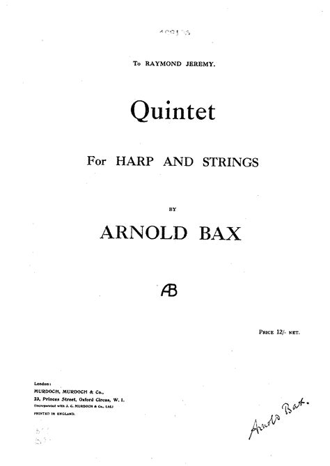 Quintet For Harp And Strings Gp Bax Arnold Imslp