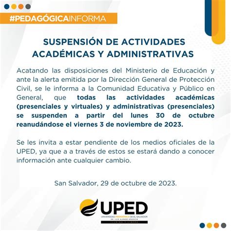 Suspensión de Actividades Académicas y Administrativas Universidad
