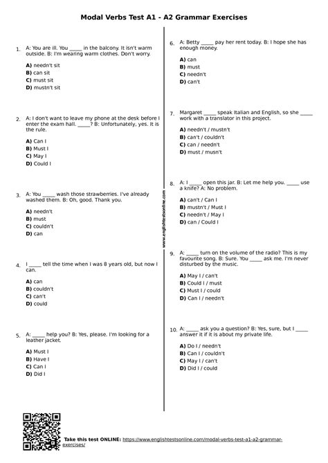 SOLUTION 461 Modal Verbs Test A1 A2 Grammar Exercises