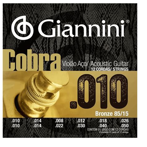 Encordoamento Violão 12 Cordas 010 Bronze 85 15 Giannini Cobra GEEF12M