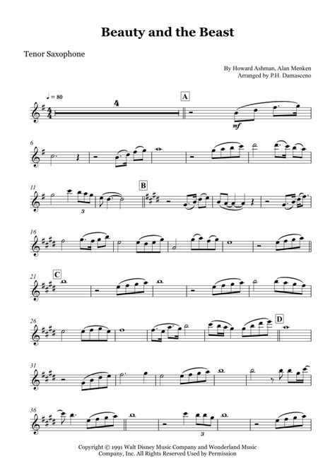 Beauty And The Beast Arr P H Damasceno Sheet Music Celine Dion