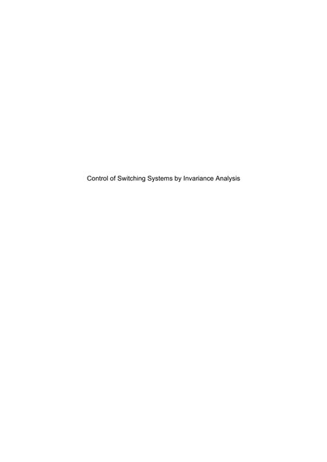 pdf control of switching systems by invariance analysis applcation to power electronics