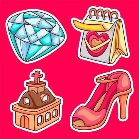 Iconos De La Etiqueta Engomada De La Boda Vector Dibujado A Mano Para