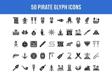 50 Iconos De Glifos Piratas Vector Premium