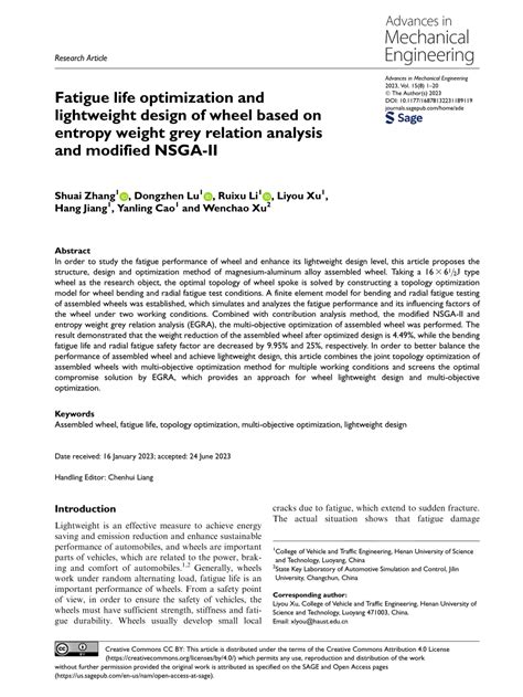 pdf fatigue life optimization and lightweight design of wheel based on entropy weight grey