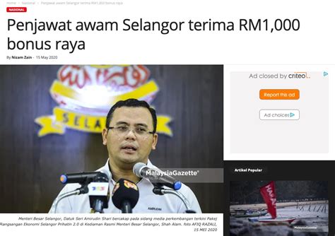 Malaysian Gazzette Penjawat Awam Selangor Terima RM1 000 Bonus Raya