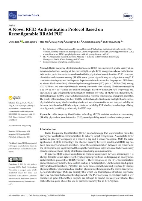 pdf a novel rfid authentication protocol based on reconfigurable rram puf