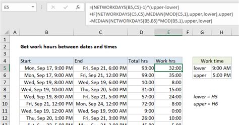 Get Work Hours Between Dates And Times Excel Formula Exceljet