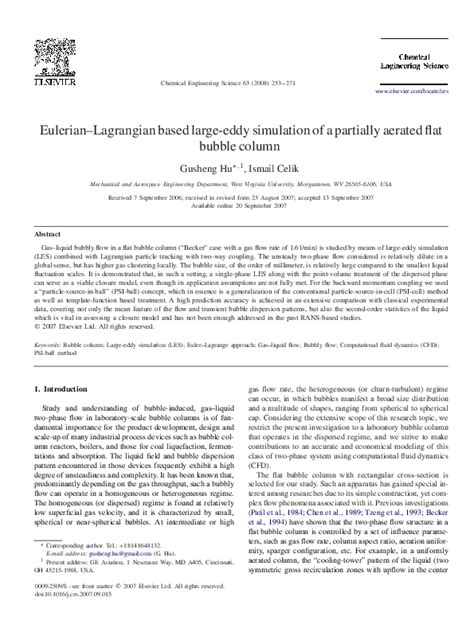 pdf eulerian lagrangian based large eddy simulation of a partially aerated flat bubble column