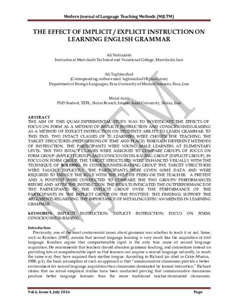 pdf the effect of implicit explicit instruction on learning english grammar ali