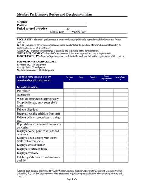 Fillable Online Nationalservice Employee Performance Review And