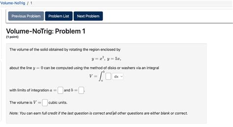 solved volume notrig problem 1 1 point the volume of the