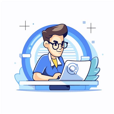 Homem de negócios trabalhando em computador portátil Ilustração