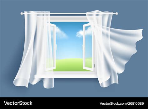 Open Window With Curtains Sunny Background Vector Image