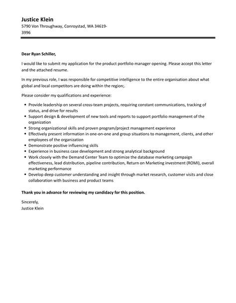 Product Portfolio Manager Cover Letter Velvet Jobs